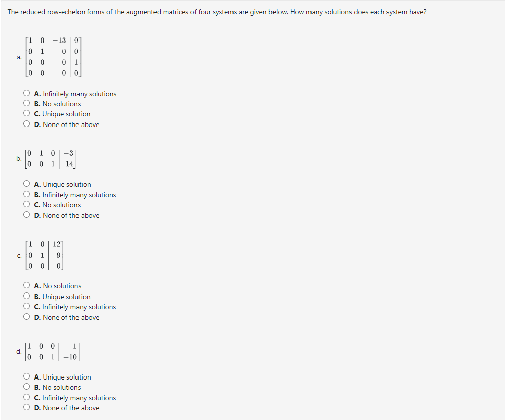 Solved The reduced row-echelon forms of the augmented | Chegg.com