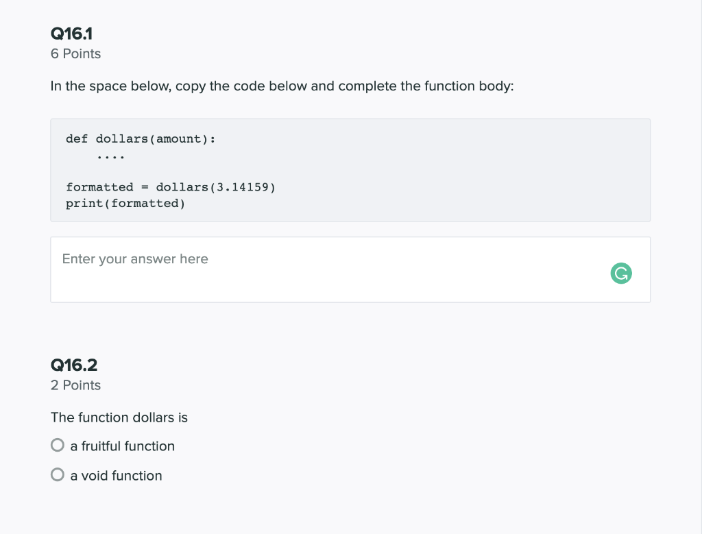 Solved Q161 6 Points In the space below, copy the code below | Chegg.com