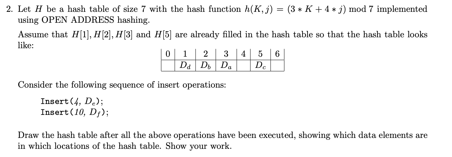 Solved 1 Let H Be A Hash Table Of Size 7 With The Hash