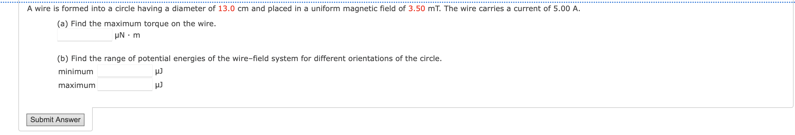 Solved A wire is formed into a circle having a diameter of | Chegg.com