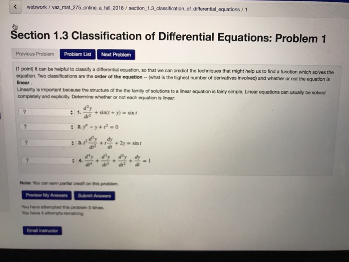 Solved webwork/ vaz mat 275 online a fall 2018/section 1.3 | Chegg.com