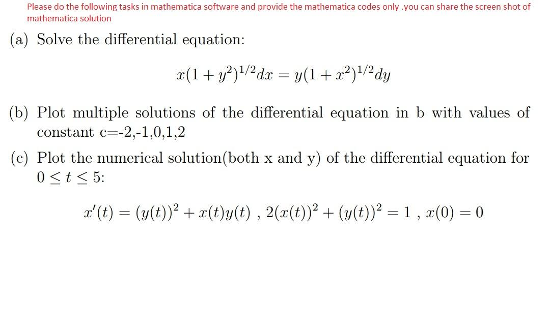 Please do the following tasks in mathematica software | Chegg.com