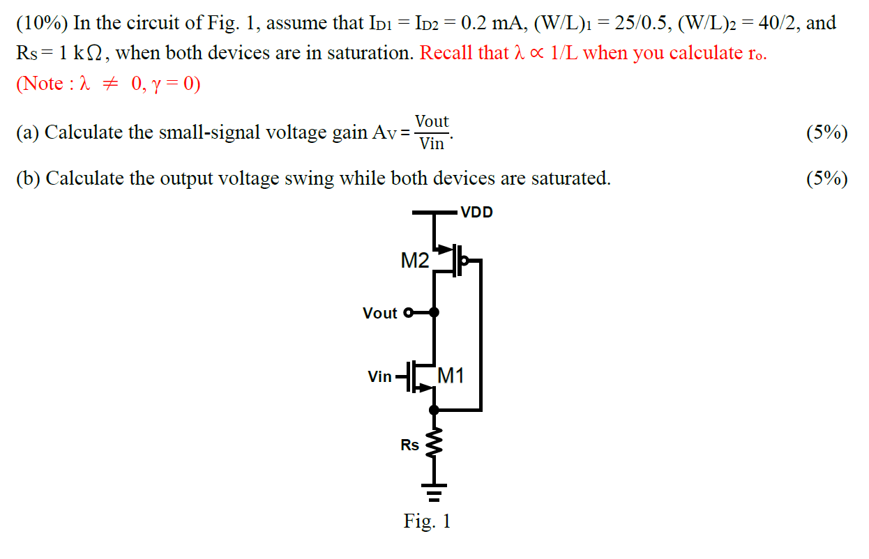 Solved RsS=1kΩ, when both devices are in saturation. Recall | Chegg.com