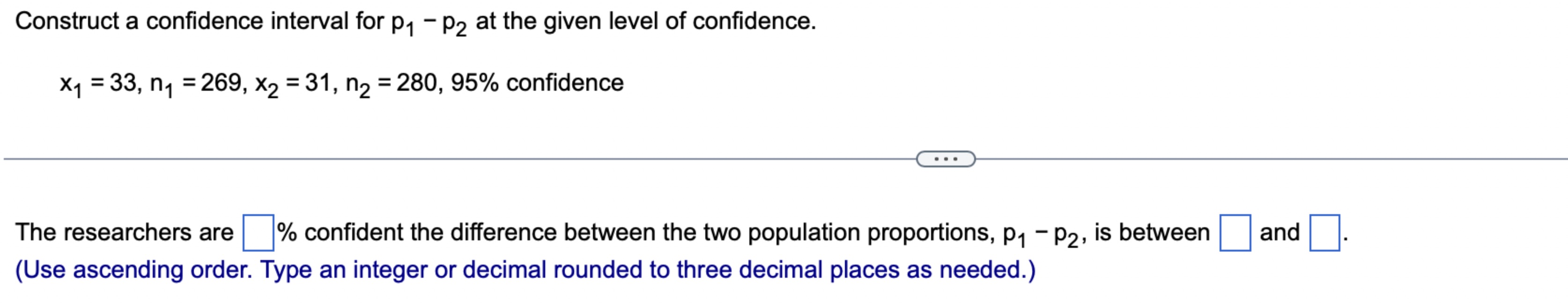 Solved Construct a confidence interval for p1-p2 ﻿at the | Chegg.com