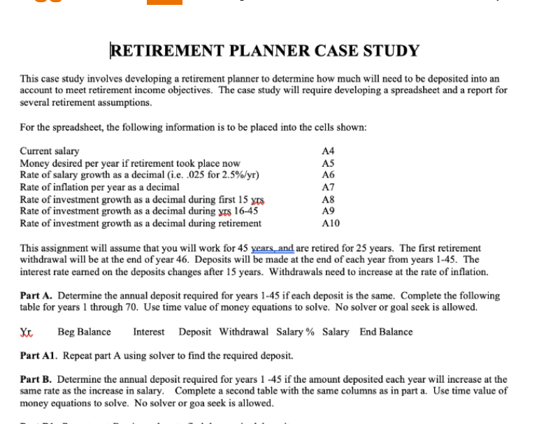 A5 A8 RETIREMENT PLANNER CASE STUDY This case study | Chegg.com
