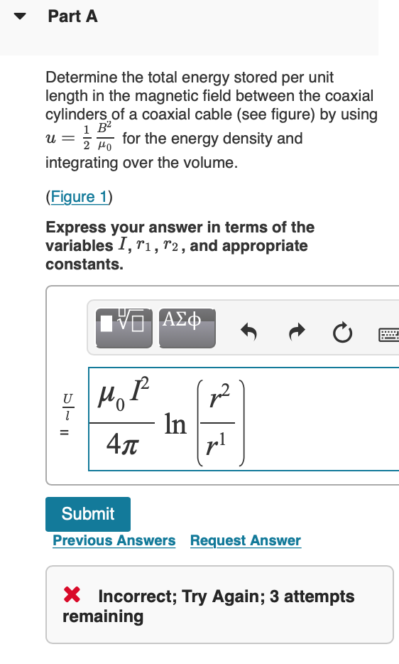 Solved Determine the total energy stored per unit length in | Chegg.com