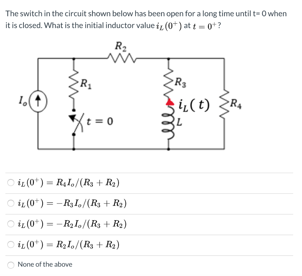 Solved The switch in the circuit shown below has been open | Chegg.com