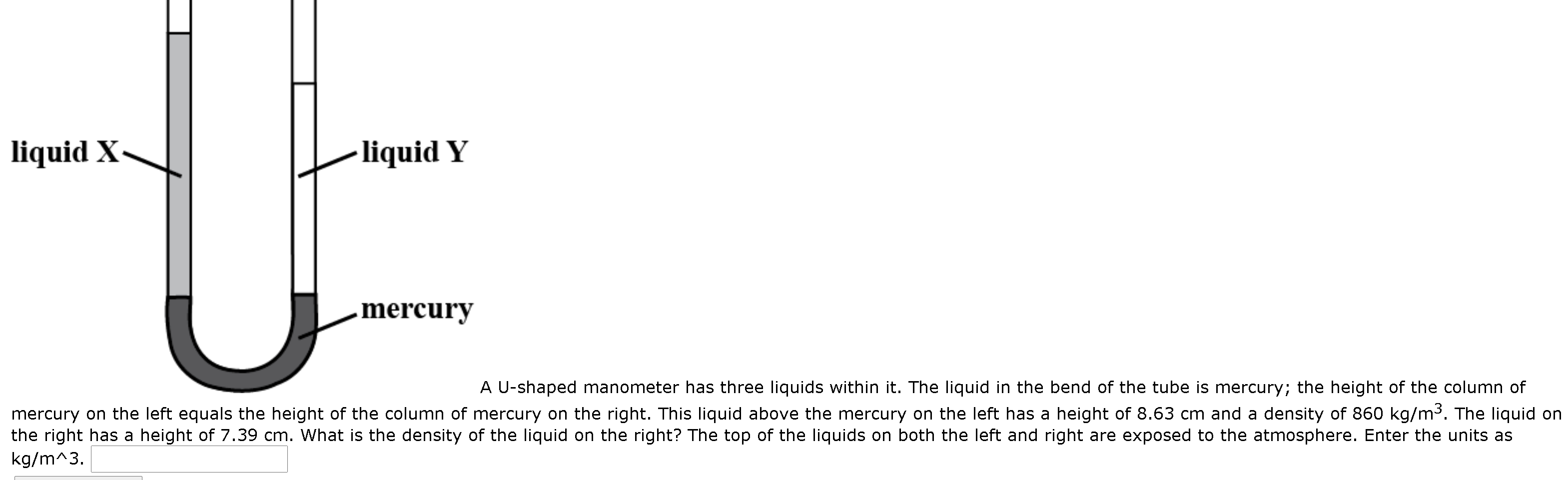 Solved liquid X liquid Y mercury A U-shaped manometer has | Chegg.com
