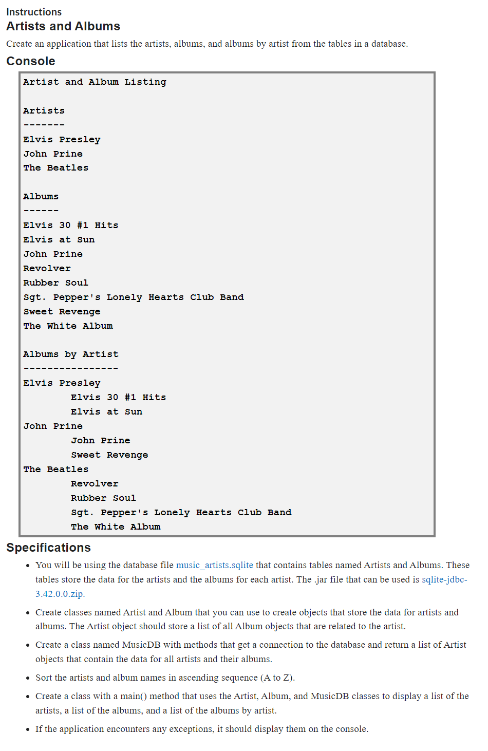 Solved Instructions Artists and Albums Create an application | Chegg.com