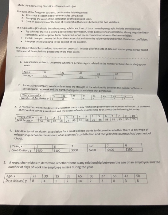 Solved Math 279 Engineering Statistics- Correlation Project | Chegg.com