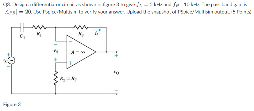 Solved Q3. Design a differentiator circuit as shown in | Chegg.com