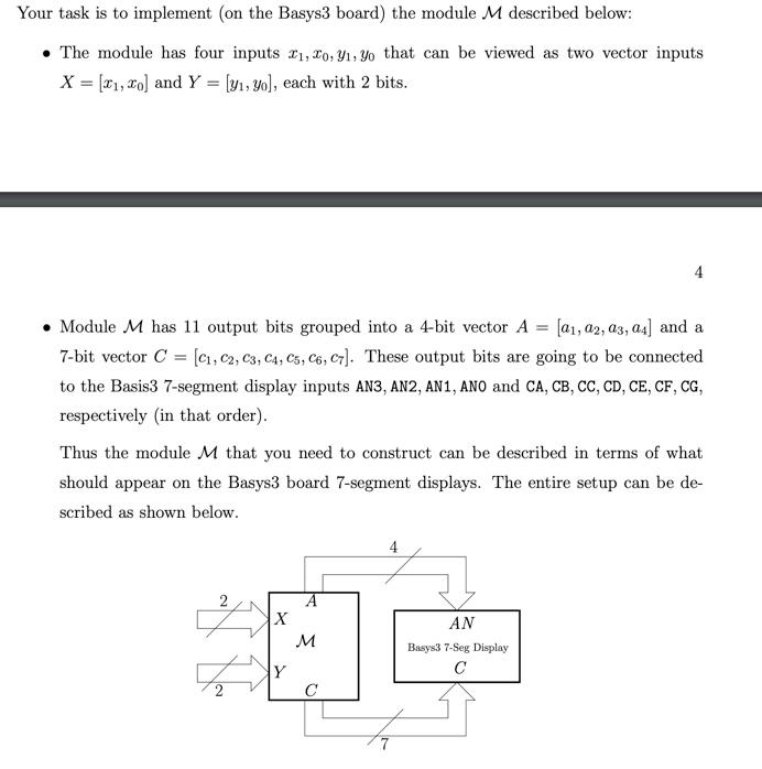 Solved Your task is to implement (on the Basys3 board) the | Chegg.com