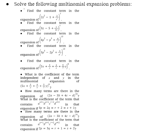 Solved olve the following multinomial - Find the constant | Chegg.com