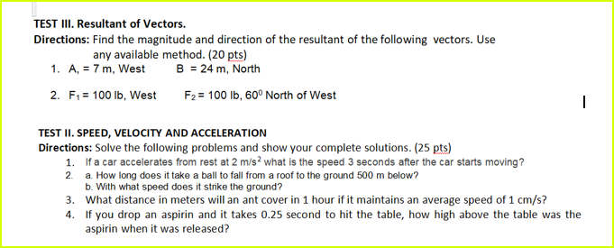 Solved TEST III. Resultant of Vectors. Directions: Find the | Chegg.com