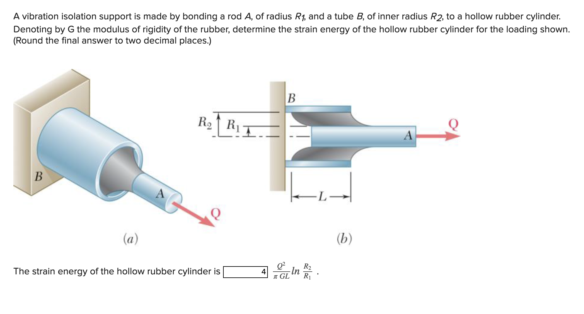 Solved A vibration isolation support is made by bonding a | Chegg.com