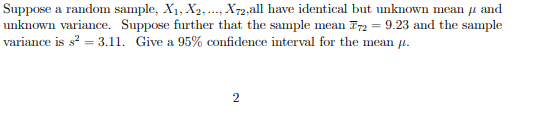 Solved Suppose a random sample, X1,X2,…,X72, all have | Chegg.com