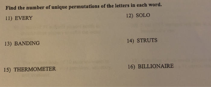 Solved Find the number of unique permutations of the letters | Chegg.com