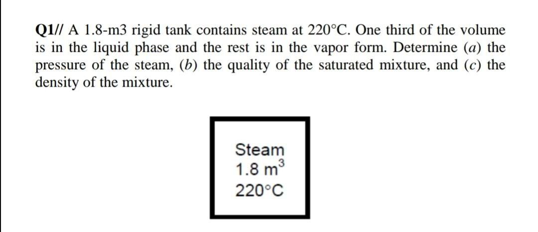 Solved Q1/1 A 1.8-m3 rigid tank contains steam at 220°C. One | Chegg.com
