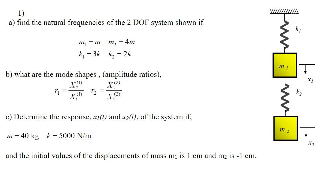Solved 1) a) find the natural frequencies of the 2 DOF | Chegg.com