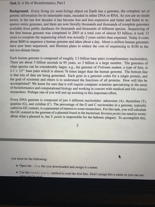 Solved Task 2: A Bit of Bioinformatics, Part I Background. | Chegg.com