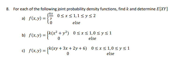 Solved 8. For each of the following joint probability | Chegg.com