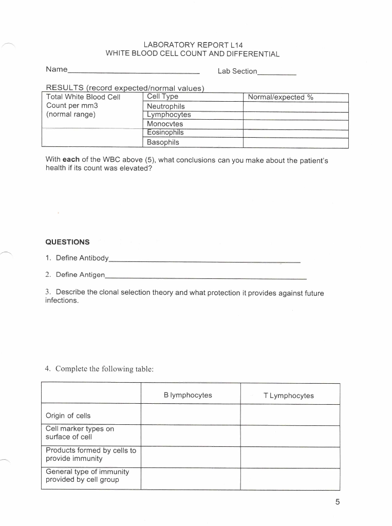 Solved LABORATORY REPORT L14 WHITE BLOOD CELL COUNT AND | Chegg.com