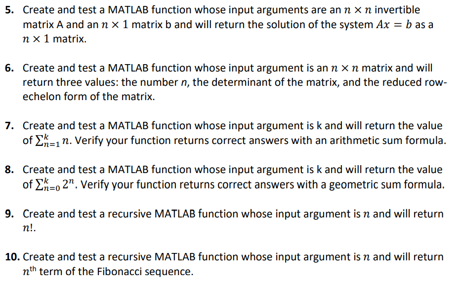 Solved MATLAB FUNCTIONS (need to make .m file and perform | Chegg.com