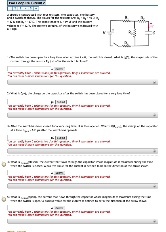 Solved Two Loop RC Circuit 2 1 2 3 4 5 6 A circuit is | Chegg.com