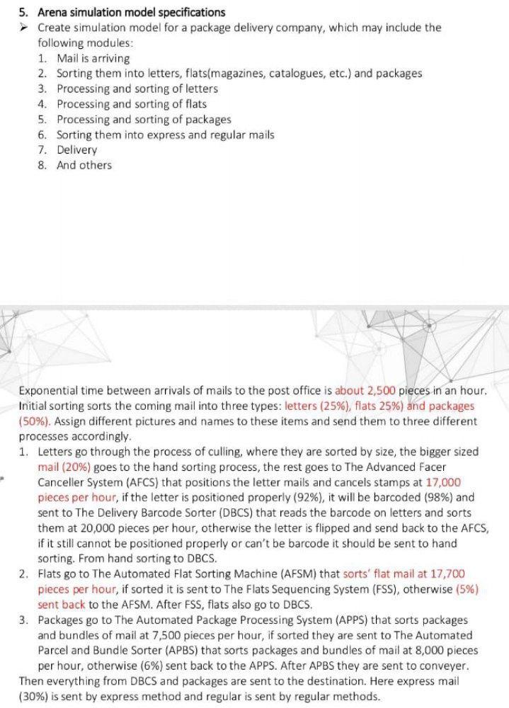 5. Arena simulation model specifications Create | Chegg.com