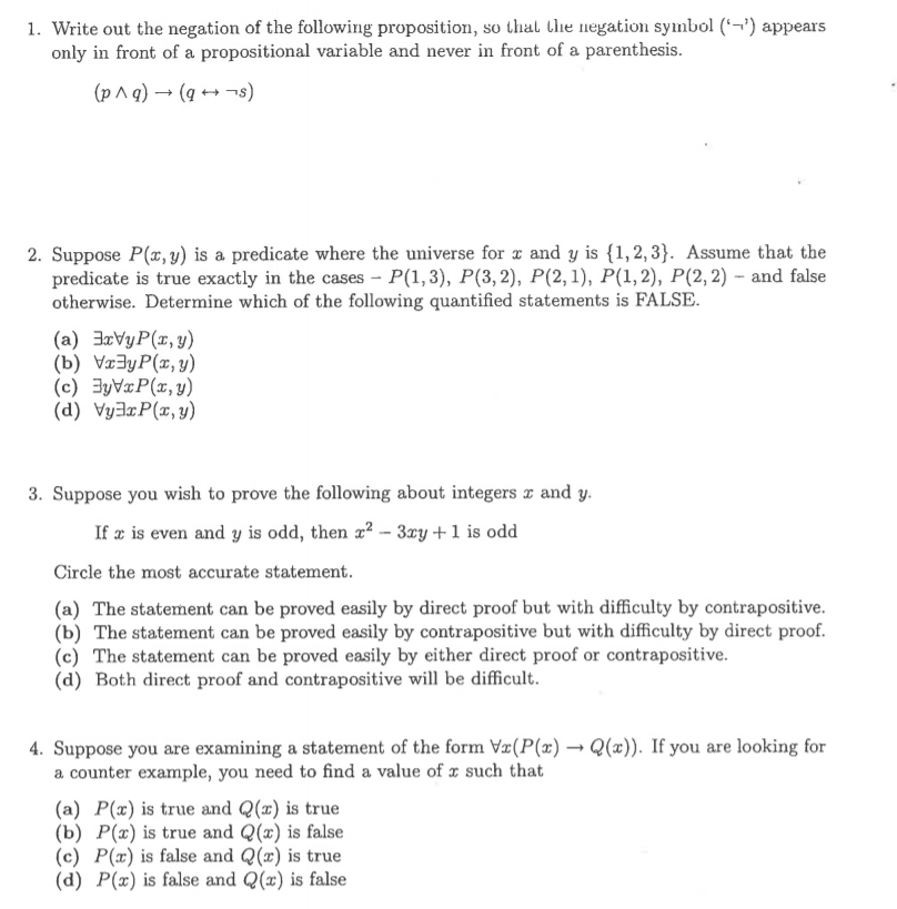 Solved 1. Write out the negation of the following | Chegg.com