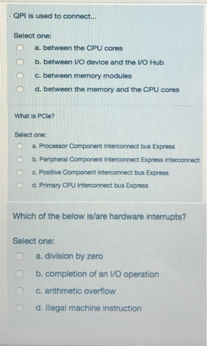 Solved - QPI is used to connect... Select one: @a. between | Chegg.com