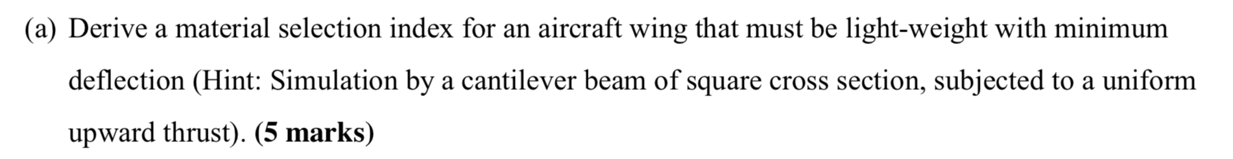 Solved (a) Derive a material selection index for an aircraft | Chegg.com