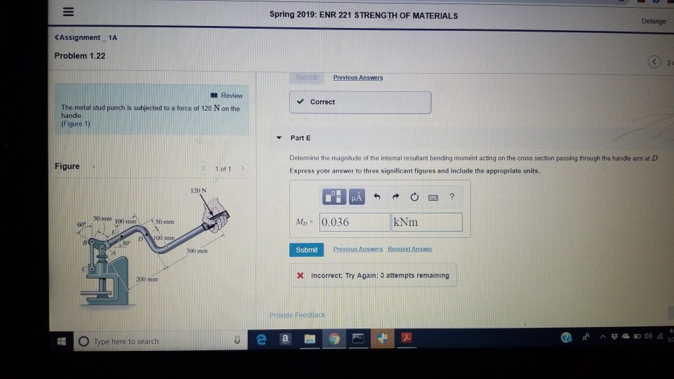 Solved Spring 2019: ENR 221 STRENGTH OF MATERIALS Delange | Chegg.com