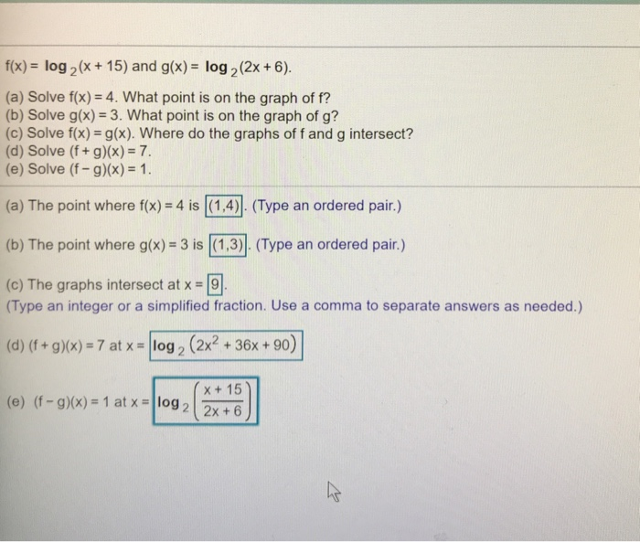 Solved f(x)-log 2(x 15) and g(x)- log 2(2x + 6). (a) Solve | Chegg.com