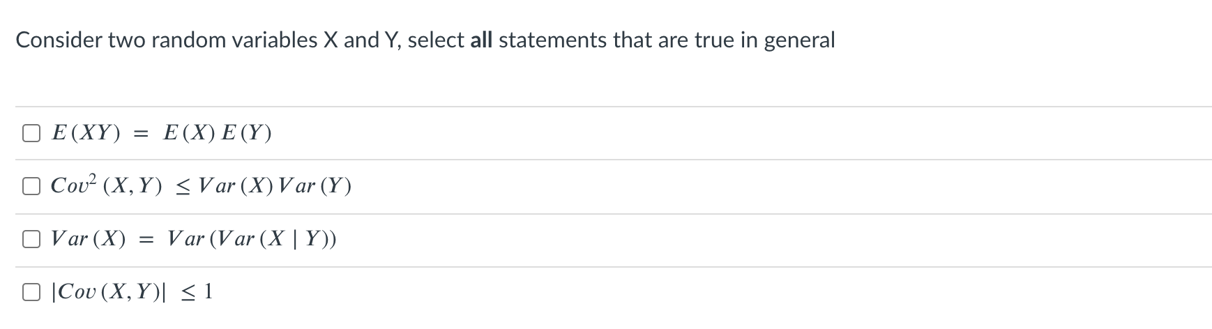 Solved Consider two random variables X and Y, select all | Chegg.com