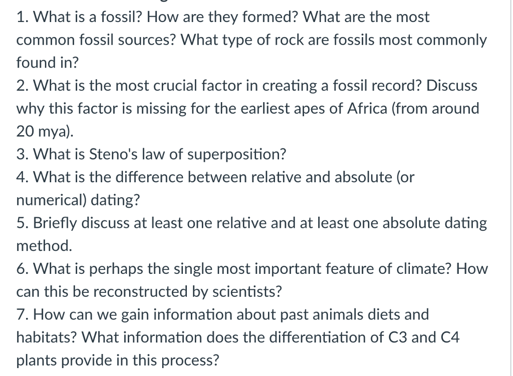 Solved 1. What is a fossil? How are they formed? What are | Chegg.com