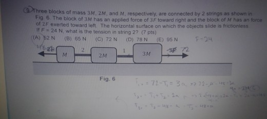 Solved Three blocks of mass 3M 2M, and M, respectively, are | Chegg.com