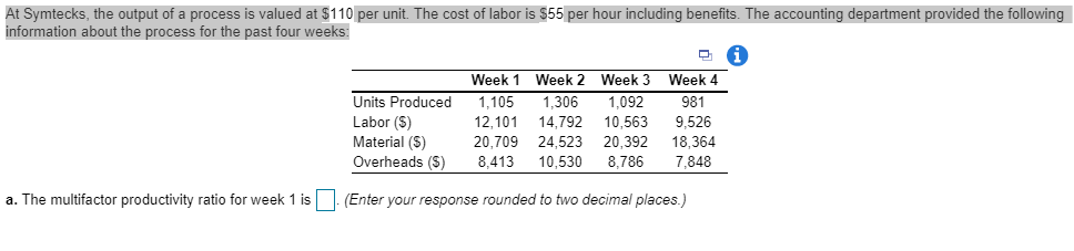 Solved At Symtecks, the output of a process is valued at | Chegg.com