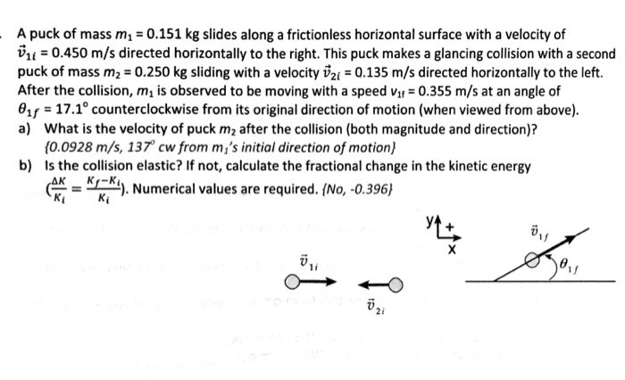 Solved A puck of mass m1 = 0.151 kg slides along a | Chegg.com
