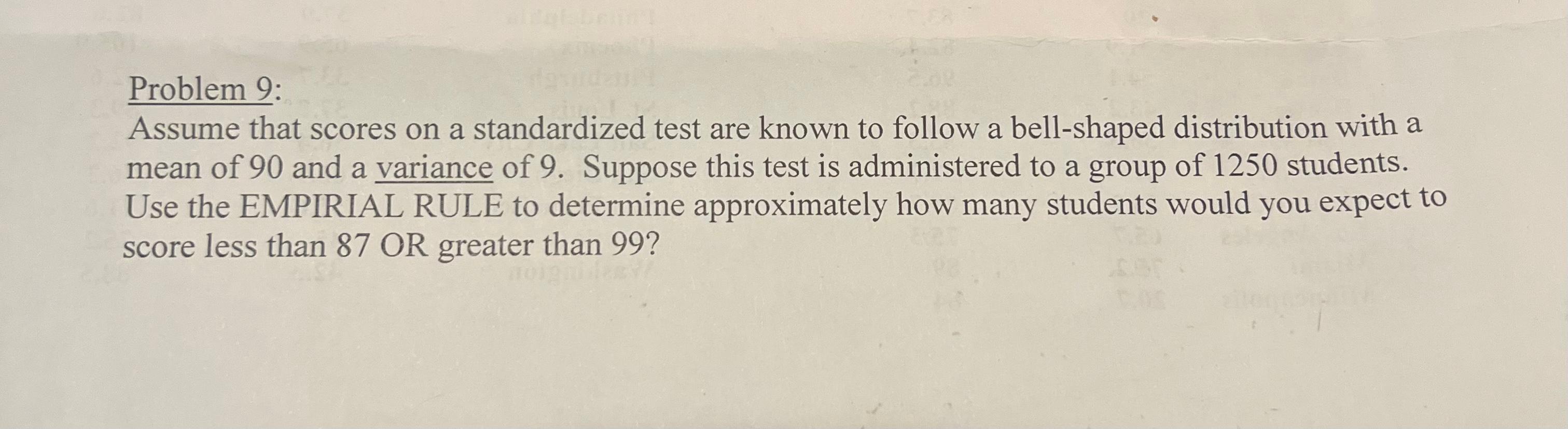 Solved Problem 9: Assume that scores on a standardized test | Chegg.com