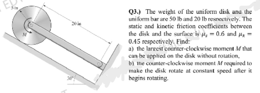 Solved Q3.) The weight of the uniform disk and the uniform | Chegg.com