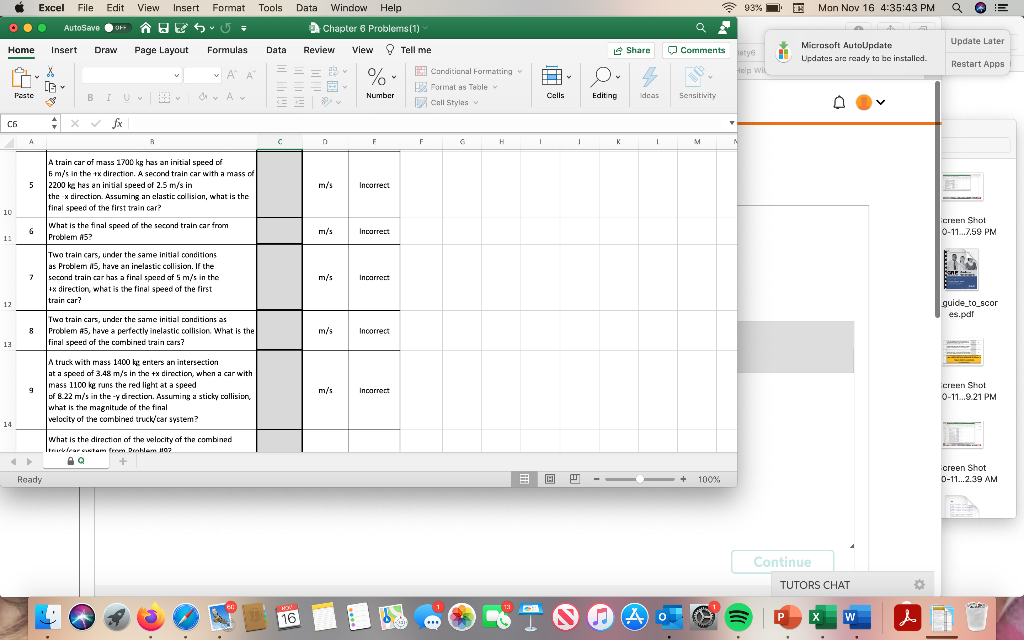 Solved Excel File Edit View Insert Format Tools 93%R Mon Nov | Chegg.com