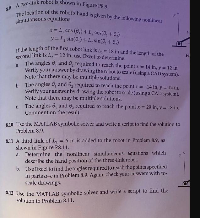 Solved 8.9 A two-link robot is shown in Figure P8.9. The | Chegg.com