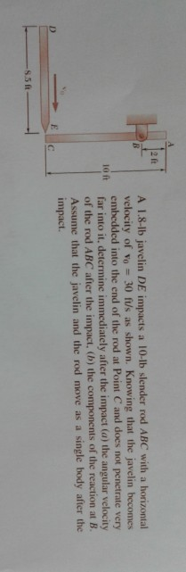 Solved 2 ft A 1.8-lb javelin DE impacts a 10-lb slender rod | Chegg.com