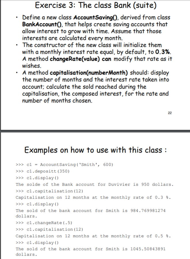 Exercise 3: The class Bank Define a class | Chegg.com