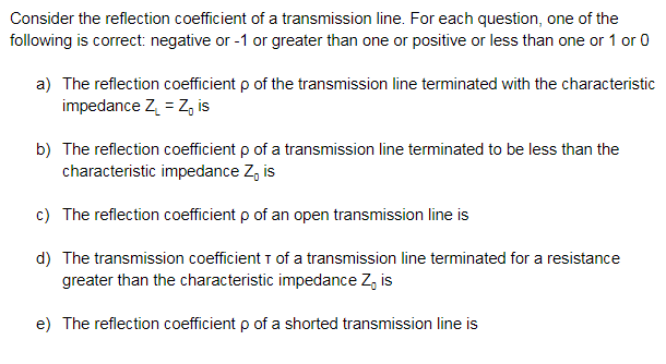Solved Consider the reflection coefficient of a transmission | Chegg.com