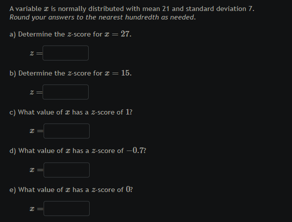 Solved A variable x is normally distributed with mean 21 and | Chegg.com