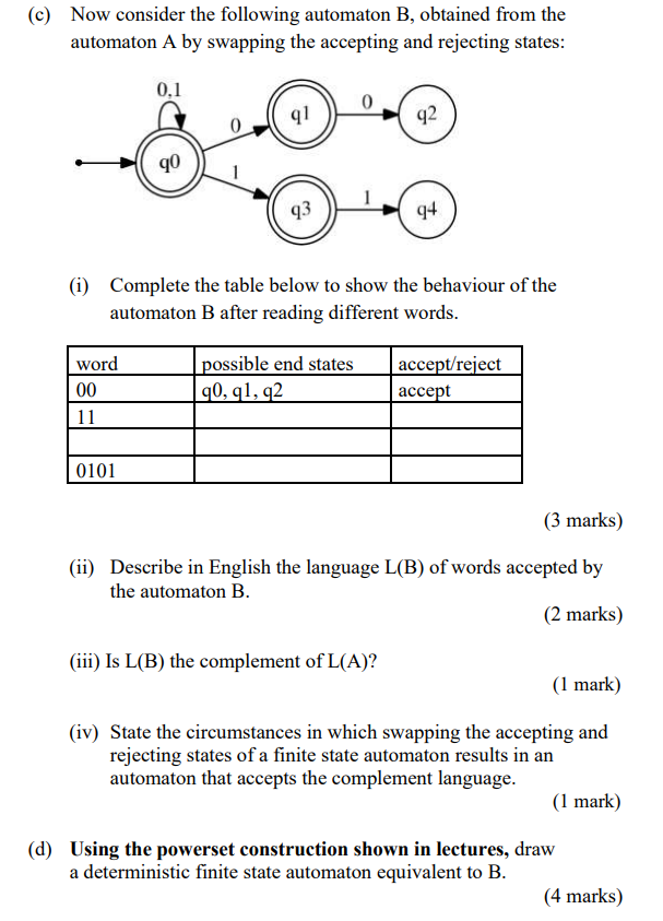 Solved (c) Now consider the following automaton B, obtained | Chegg.com