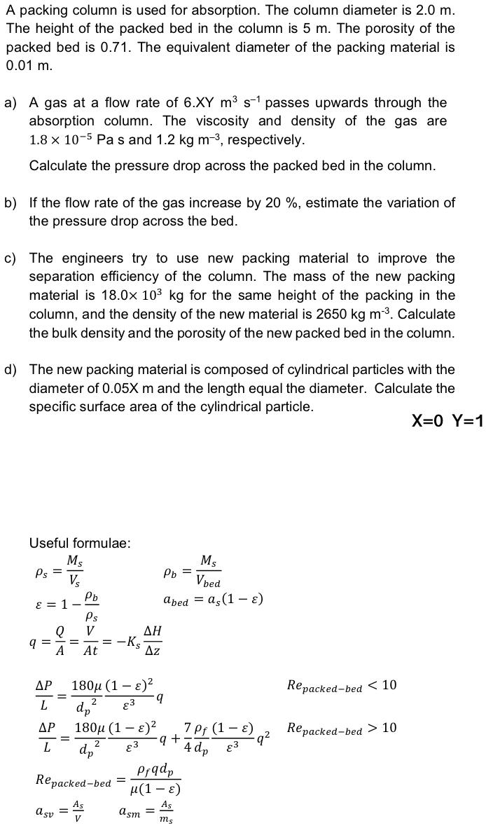 Solved A packing column is used for absorption. The column | Chegg.com