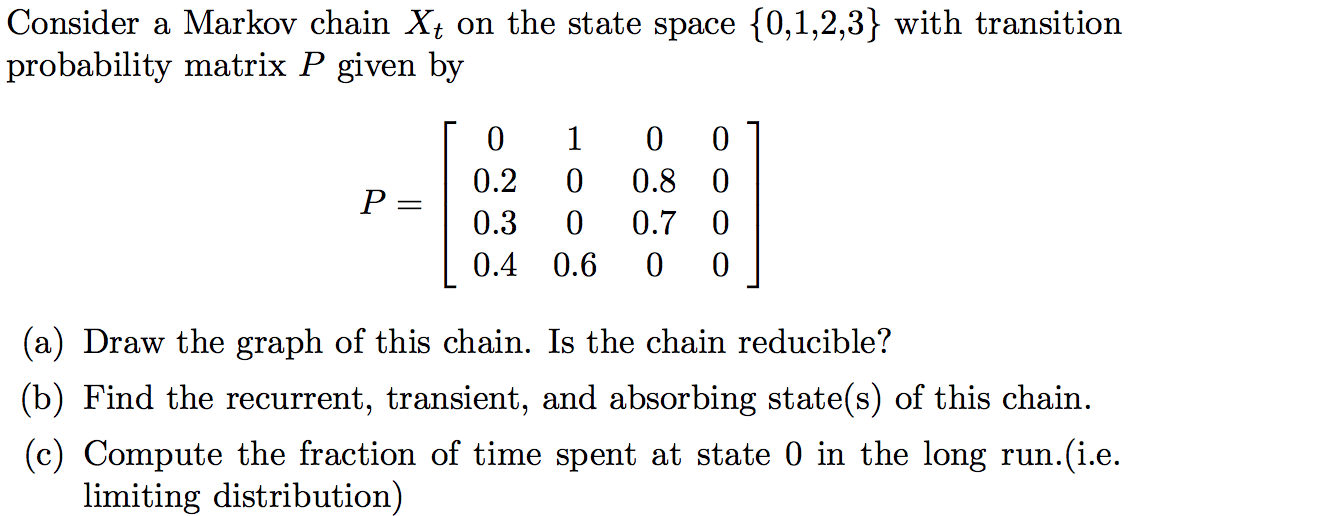 Solved Consider a Markov chain Xt on the state space | Chegg.com